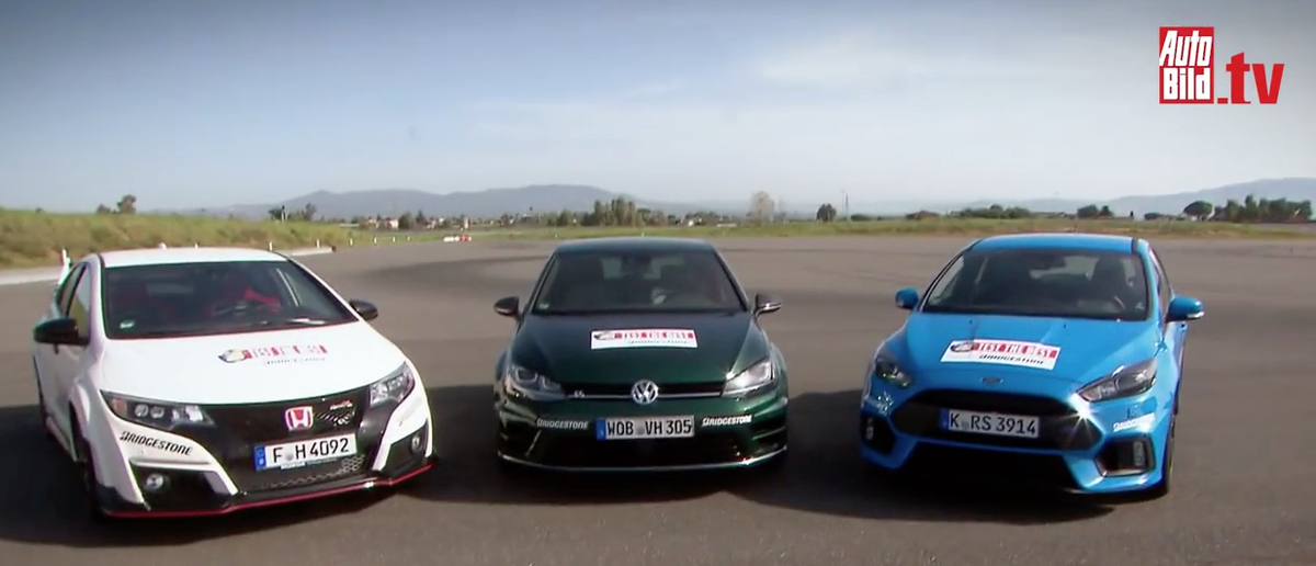 Comparativa: Ford Focus RS / Honda Civic Type R / VW Golf R | Auto Bild ...